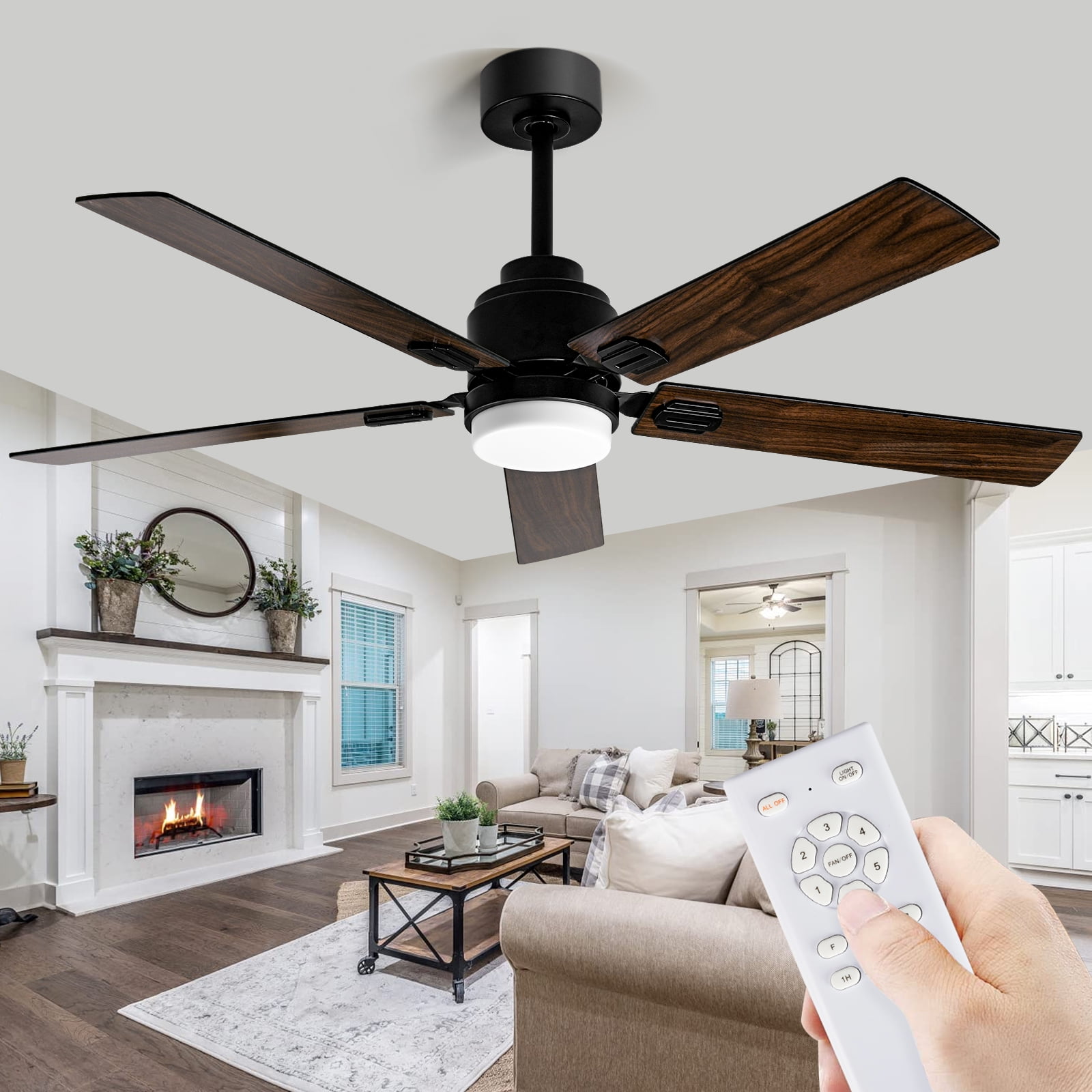 52 Inch Low Profile Ceiling Fan with Light Kit, Outdoor/Indoor Wood ...