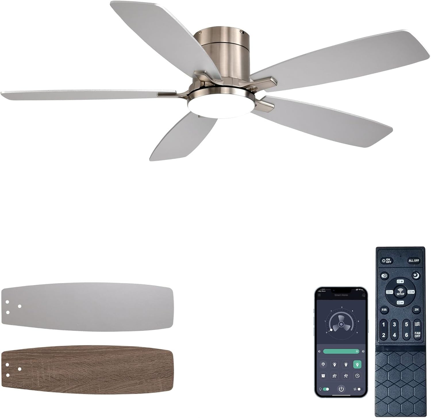 52 Inch Low Profile Ceiling Fans with Lights and Remote, Flush Mount ...