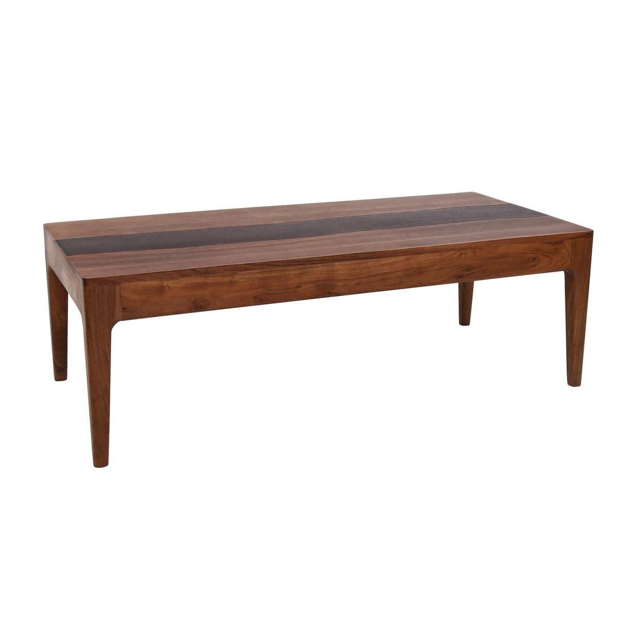 52 Inch Modern Coffee Table, Acacia Wood with Classic Block Legs, Brown ...