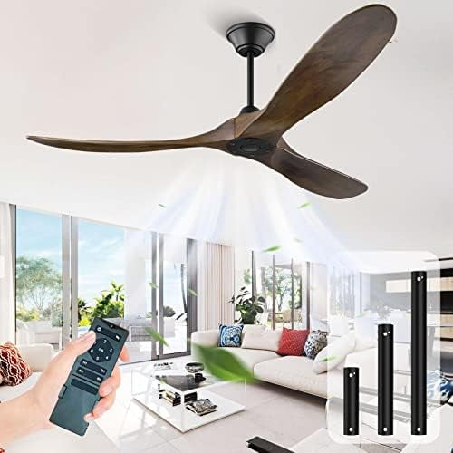 52 Inch Outdoor Wood Ceiling Fan Without Light with Remote Control, 3 ...