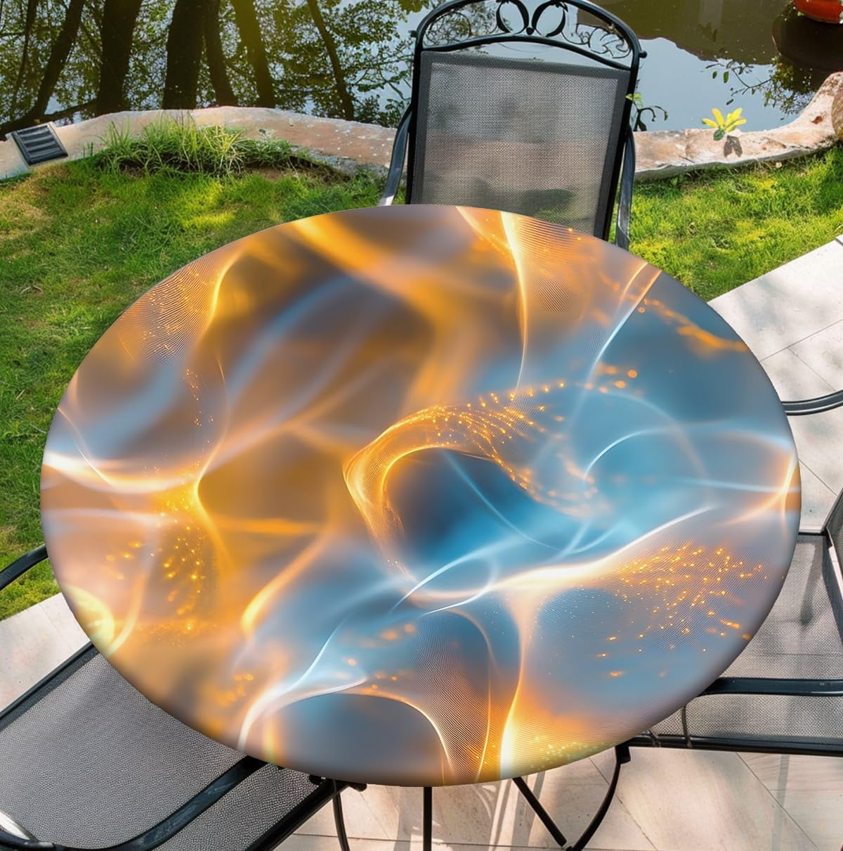 52 Inch Round Tablecloth with Elastic Edge, Marble Table Cloth Washable ...