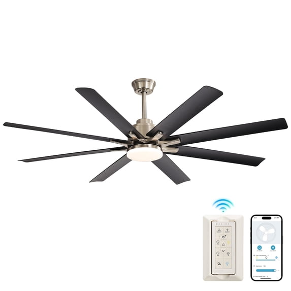 52-Inch Smart Ceiling Fan With Lights,6 Wind Speed,With 8 Black ABS ...