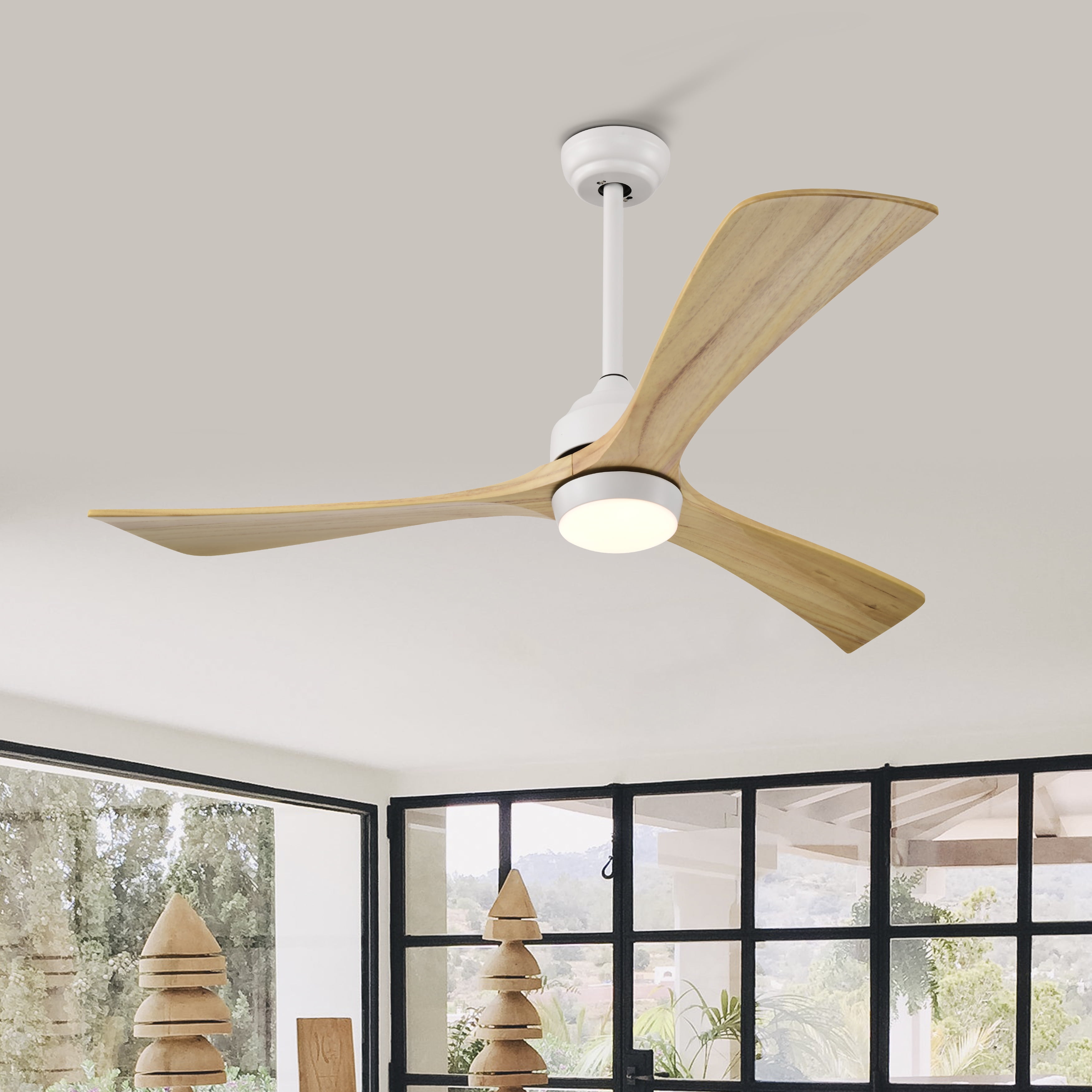 52 Inch Solid Wood Ceiling Fan with Light and Remote Control,3 Blades ...