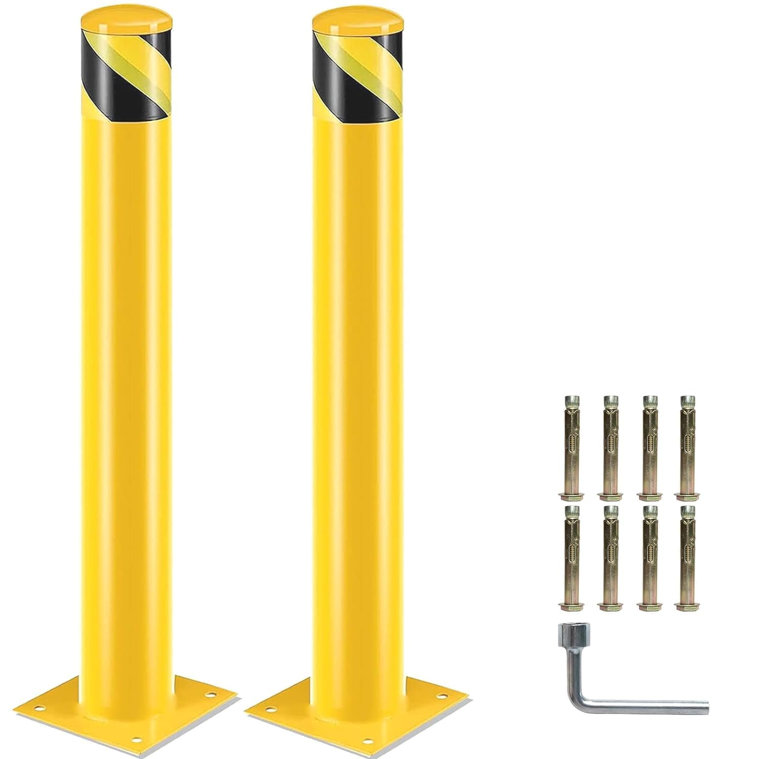 52 Inch Yellow Powder Coated Steel Safety Bollards, 4.5 Inch Diameter ...