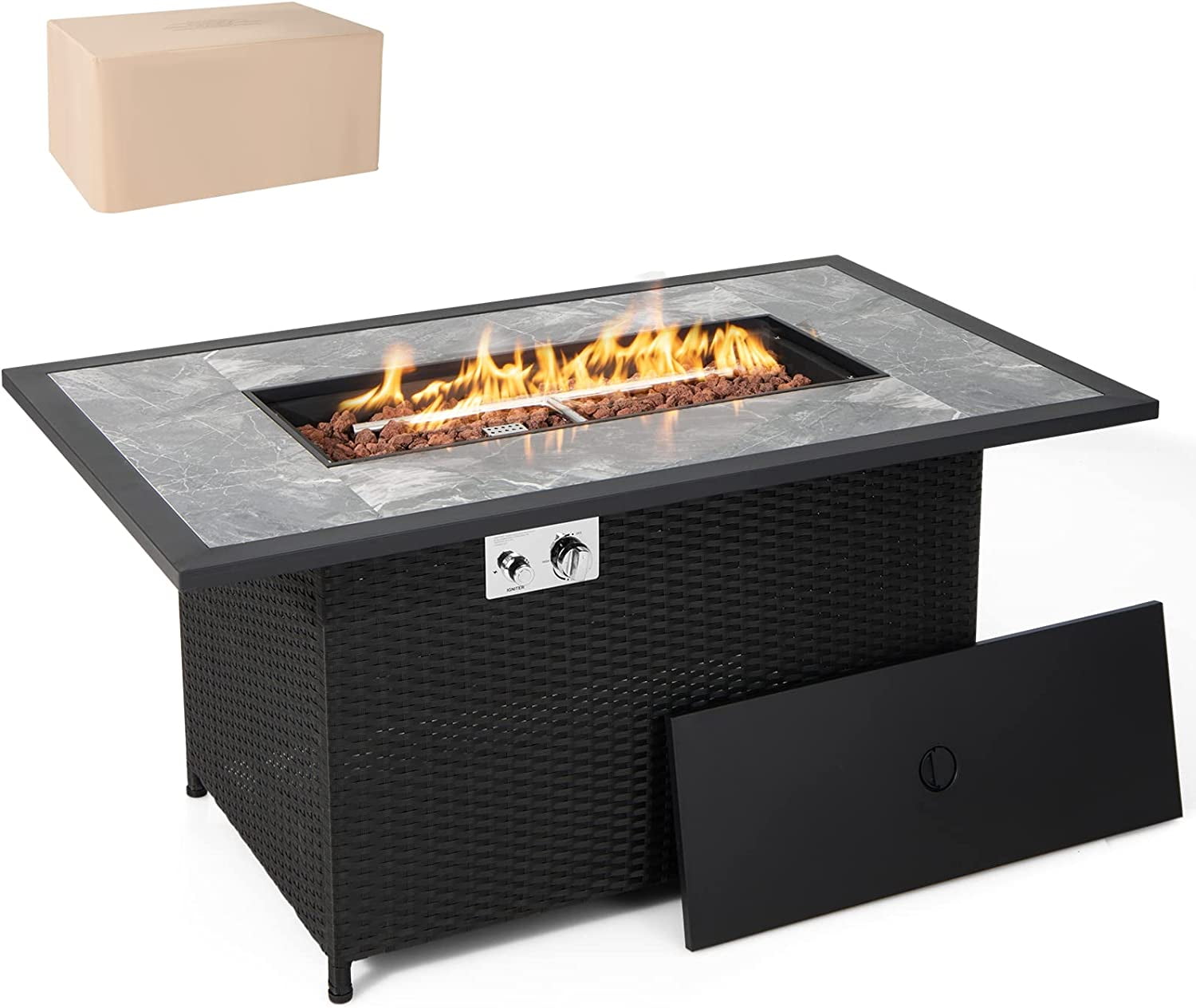 52 Inches Wicker Patio Propane Fire Pit Table, Patiojoy 50,000 BTU ...