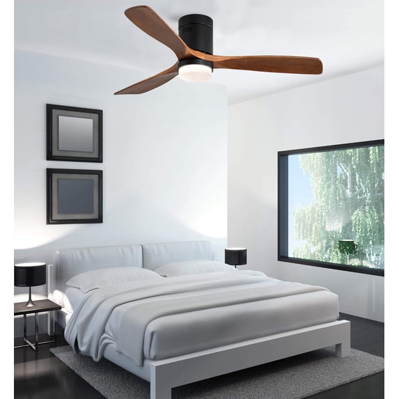 52'' Indoor Ceiling Fan with Light, 3 Solid Wood Blades, Noiseless ...