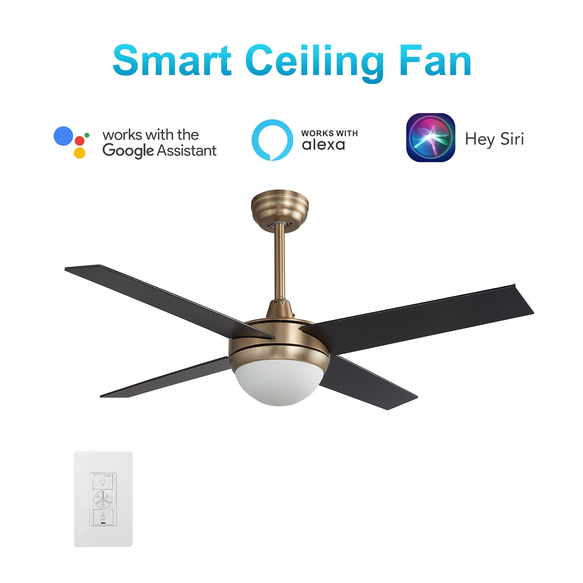 52" Indoor Ceiling Fan with Wall Switch and App Control for Indoor Home ...