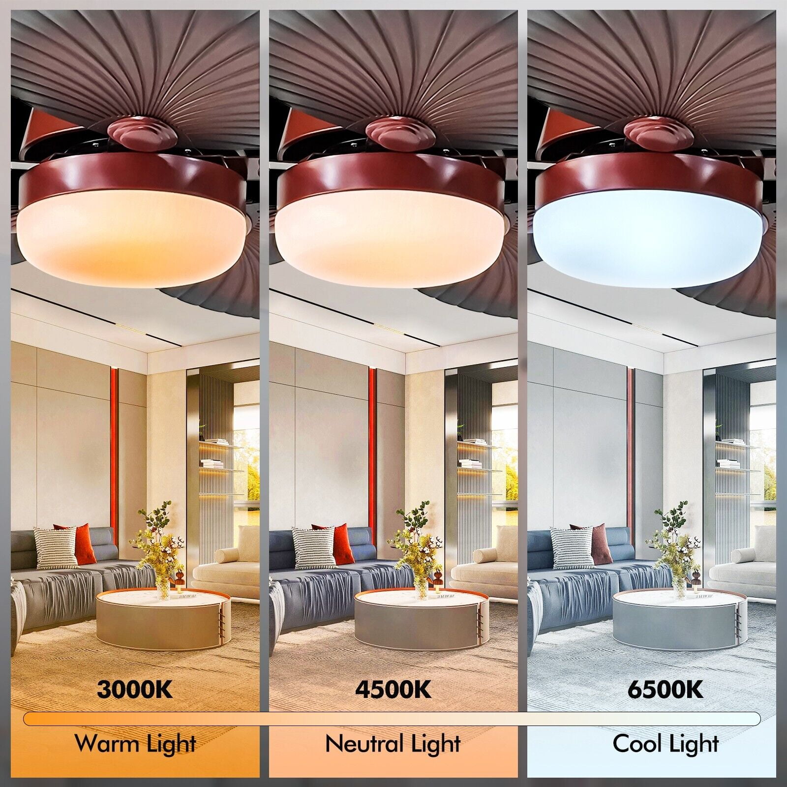52" LED Palm Leaf Ceiling Fan with Light Remote Control 3 Colors 3 ...