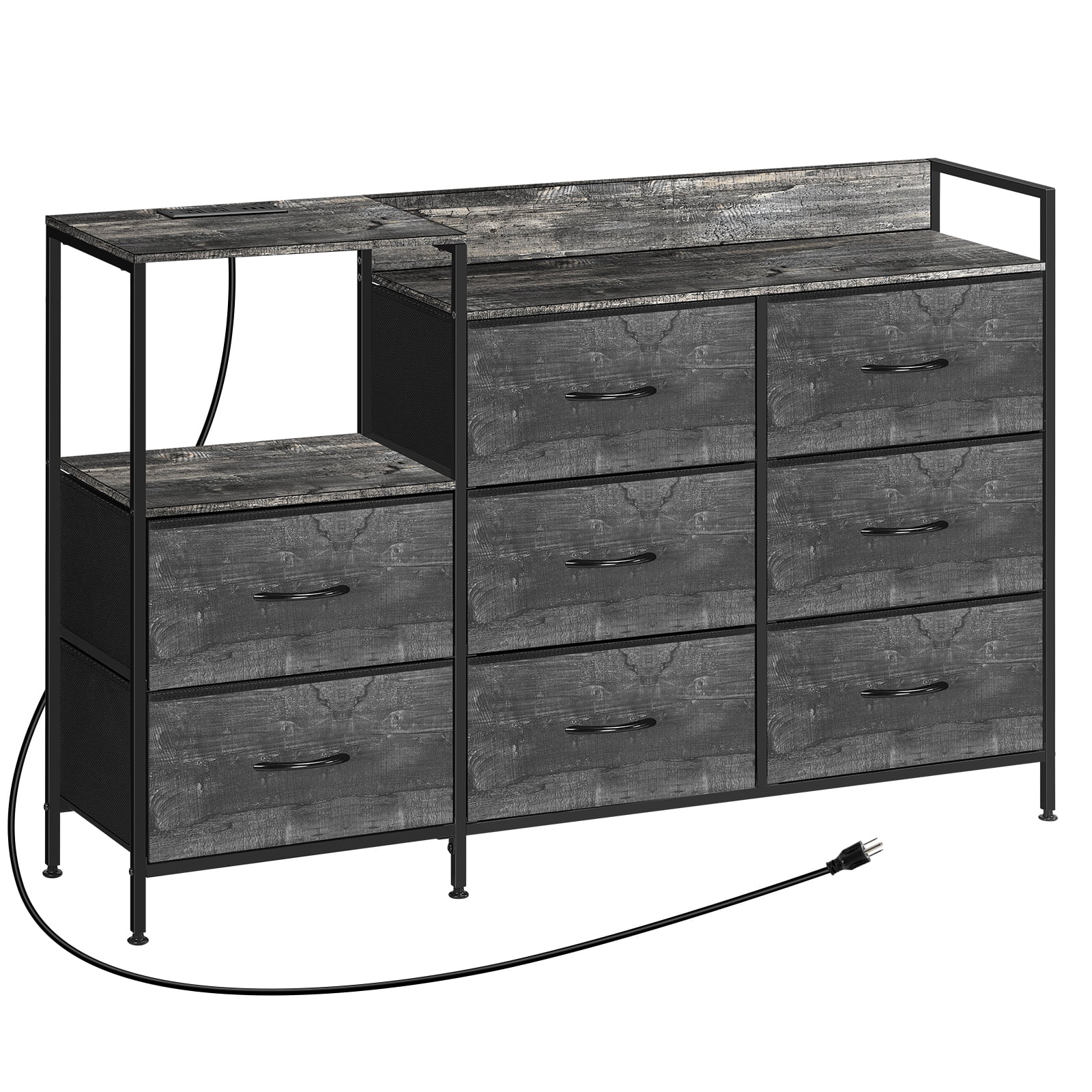 52" Long TV Stand with Charging Stake With 8 Storage Drawers Open ...