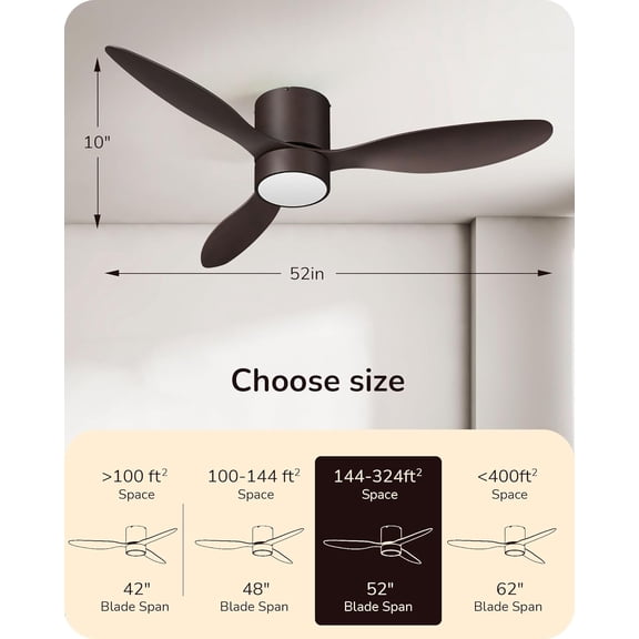 50 Inch Low Ceiling Fan with Lights and Remote APP Control, Modern ...