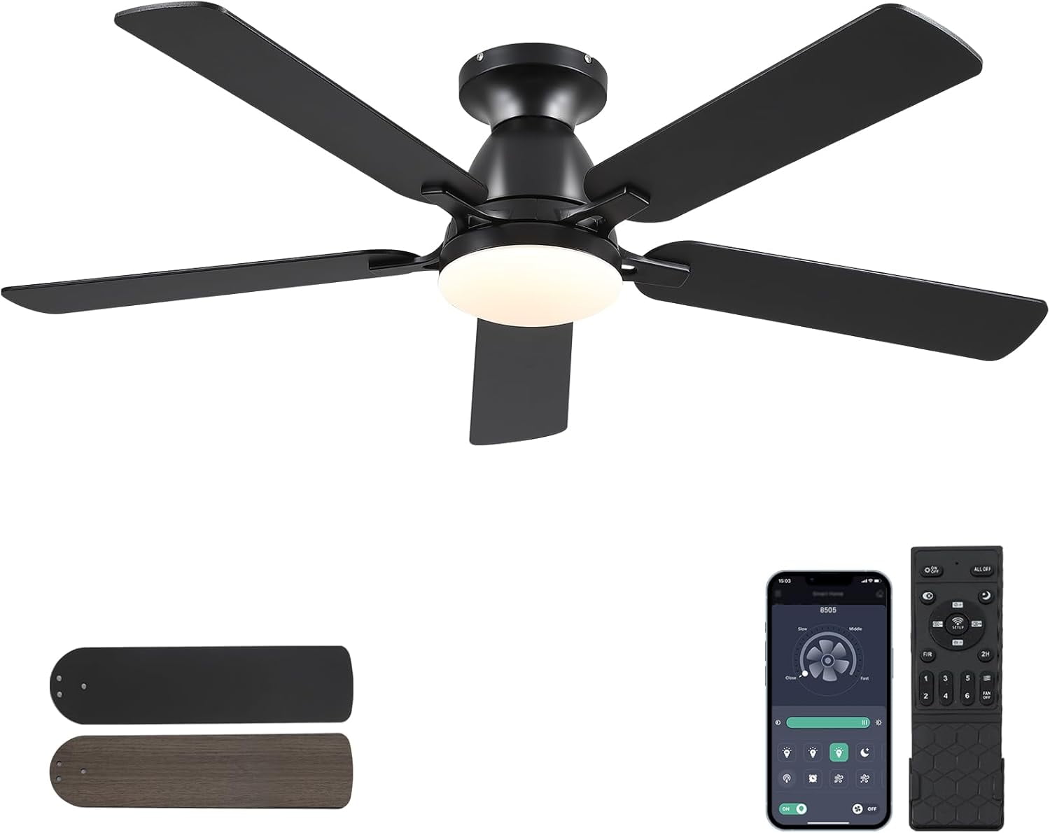 52" Low Profile Ceiling Fans with Lights, Indoor Ceiling Fan with Light ...