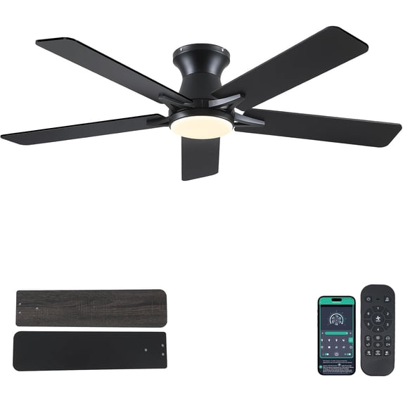 52" Low Profile Ceiling Fans with Lights and Remote,Black Indoor ...