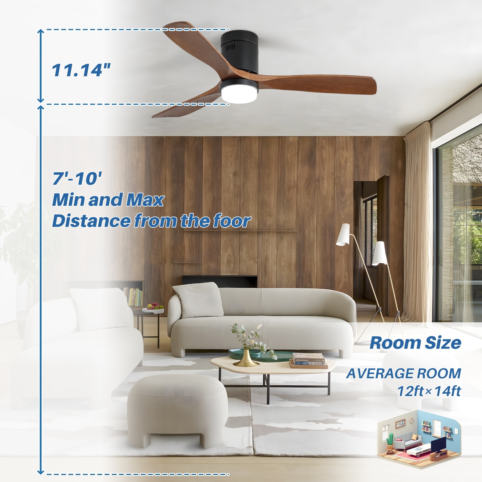 52 Inch Flush Mount Ceiling Fan With/without Light and Remote Modern ...