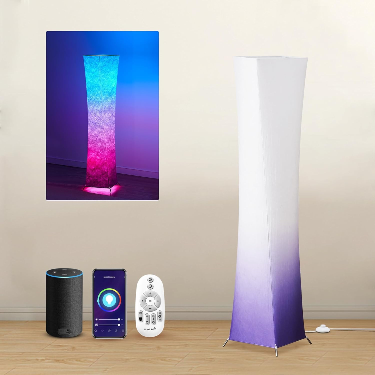 52"(M) Floor Lamp with RGB Color Changing LED Bulbs, Adjustable ...