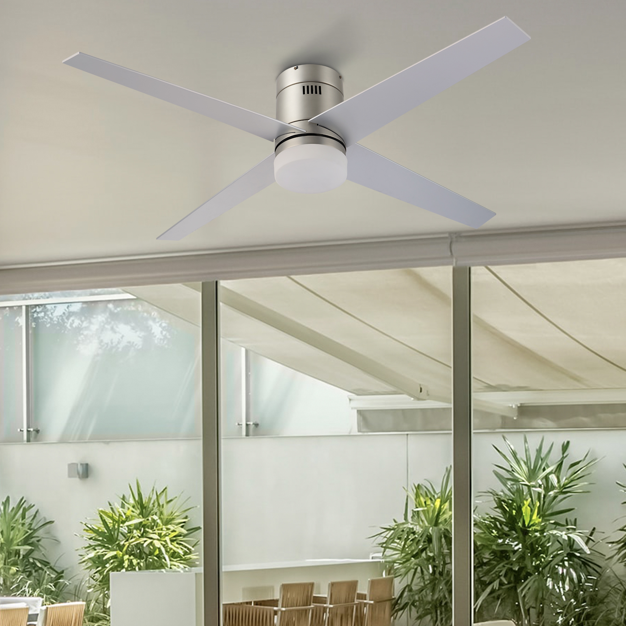 IR5HLK five-blade flush mount paddle fan in Brushed Nickel finish with ...