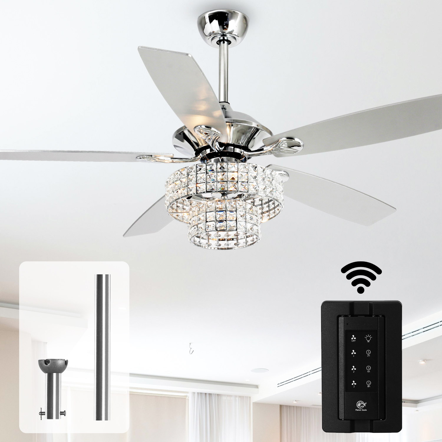 Saranac 5-Blade 52-Inch Forged Black Lighted Ceiling Fans with Clear ...