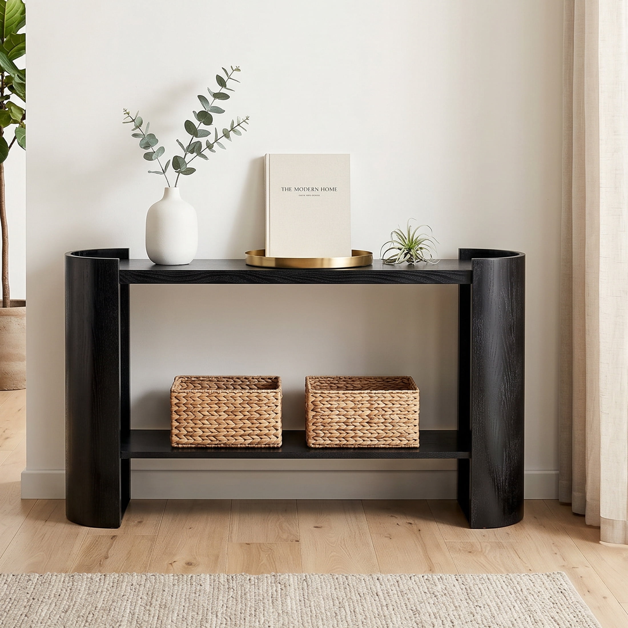 52" Modern Double-layer Curved Console Table for Living Room, Hallway ...