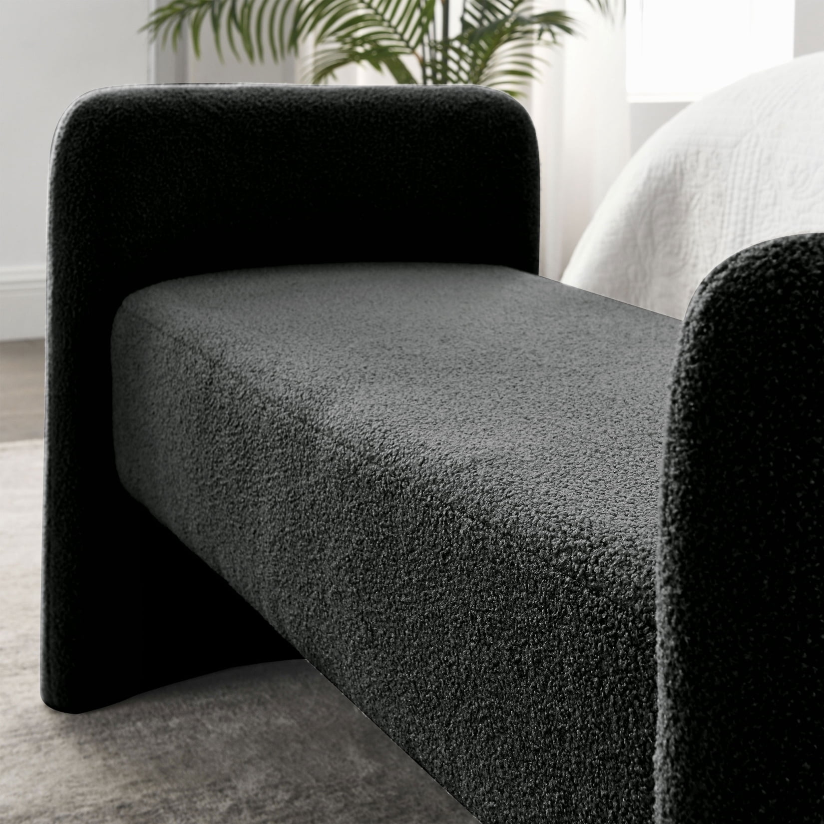 52" Modern Ottoman Couch Long Bench with Arched-Frame Wood, Comfortable ...