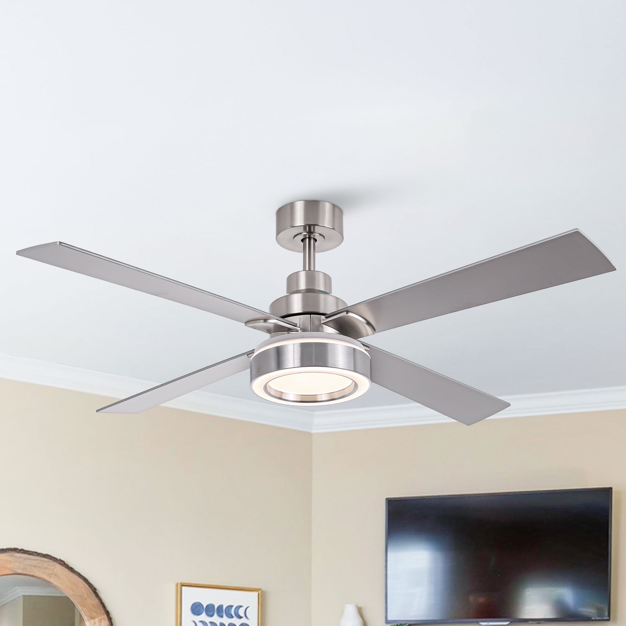 52" Modern Sand Nickel DC Motor Smart Ceiling Fan with Dimmable LED ...