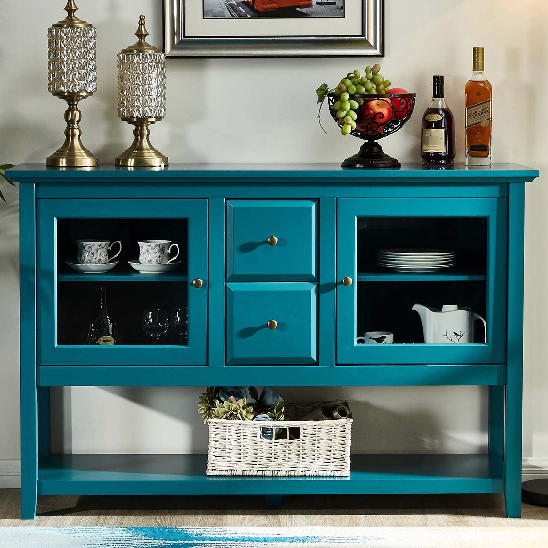 52" Modern Sideboard for Entryway | Clear Glass Doors for Decorative ...