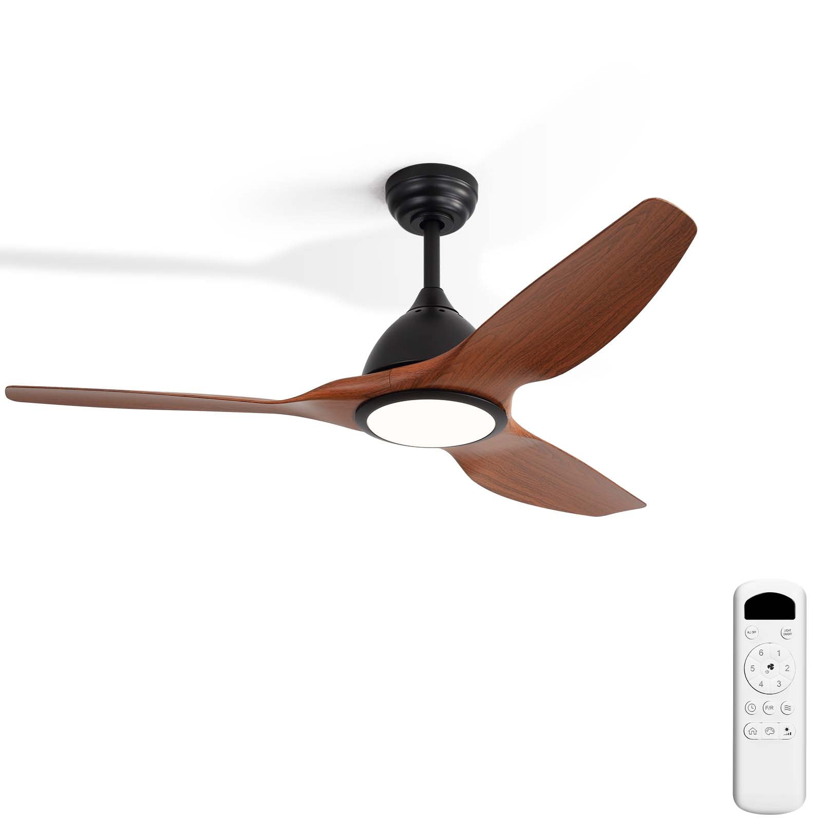 52" Modern Smart Ceiling Fan - Matte Black & Wood Grain, with Dimmable ...