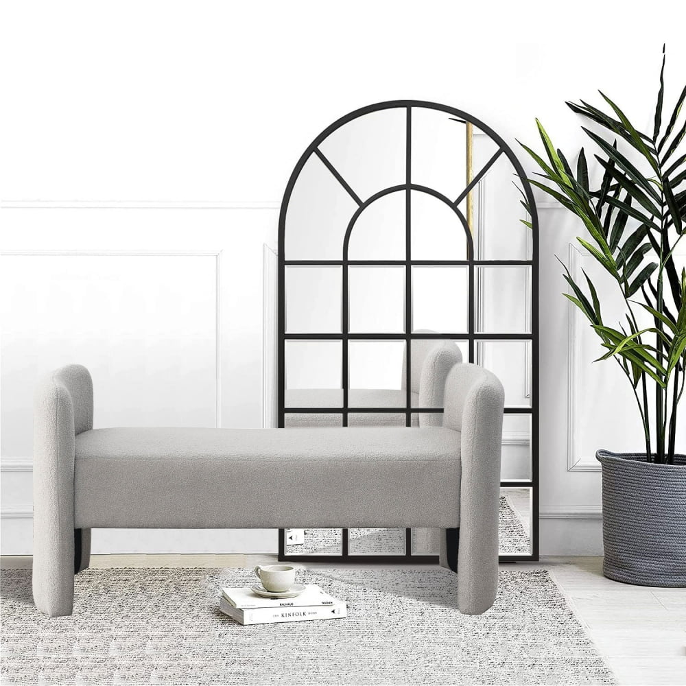 52" Ottoman Bench, Modern H-shaped Teddy Tufted Upholstered Footstool ...