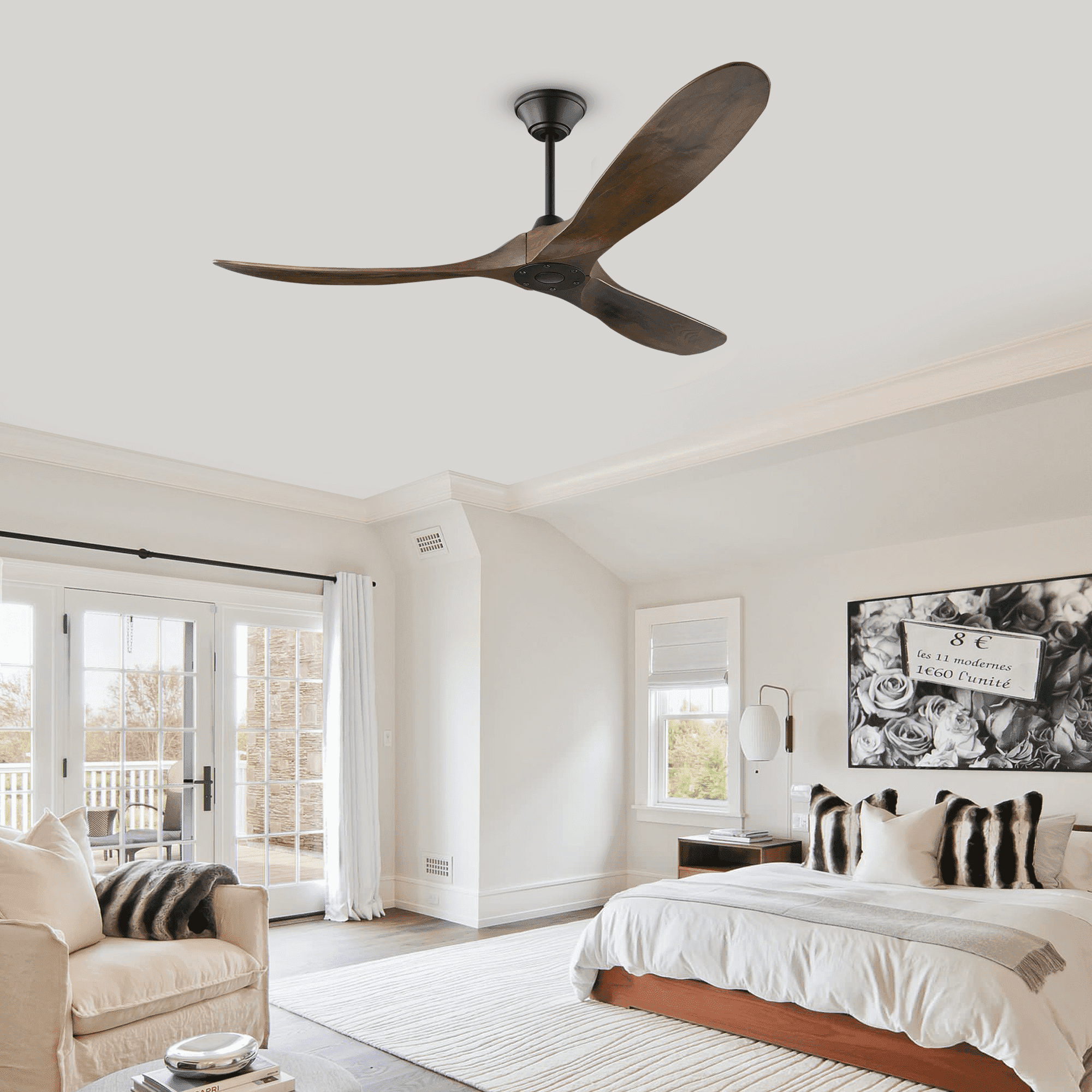 52 in Farmhouse Ceiling Fan No Light, Rustic Brown 3 Blades Wood ...