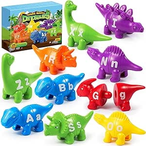 52 PCS Double-Sided ABC Alphabet Matching Letters Dinosaur Toy with ...