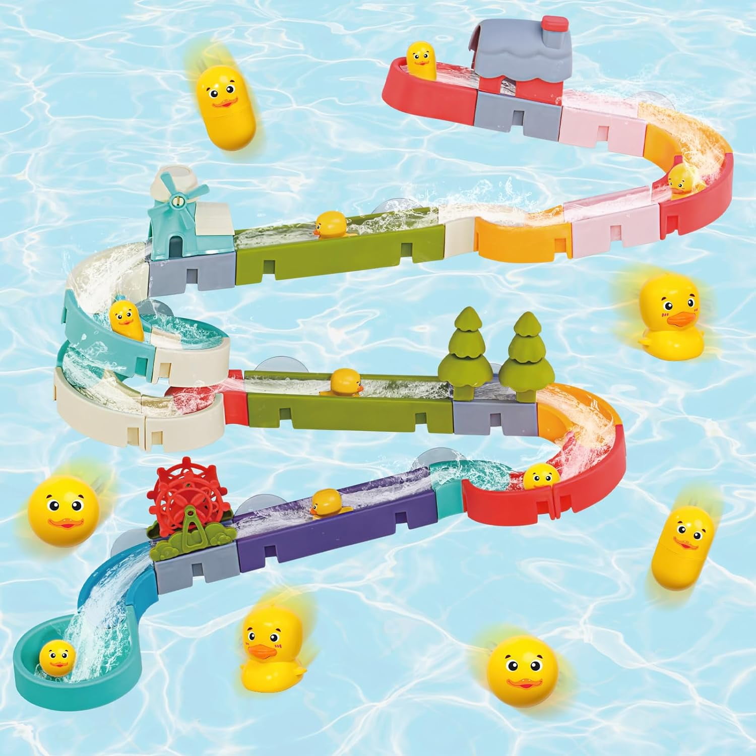 52 PCS Duck Slide Bath Toys for Kids Ages 4-8 - Fun DIY Water Slide Kit ...