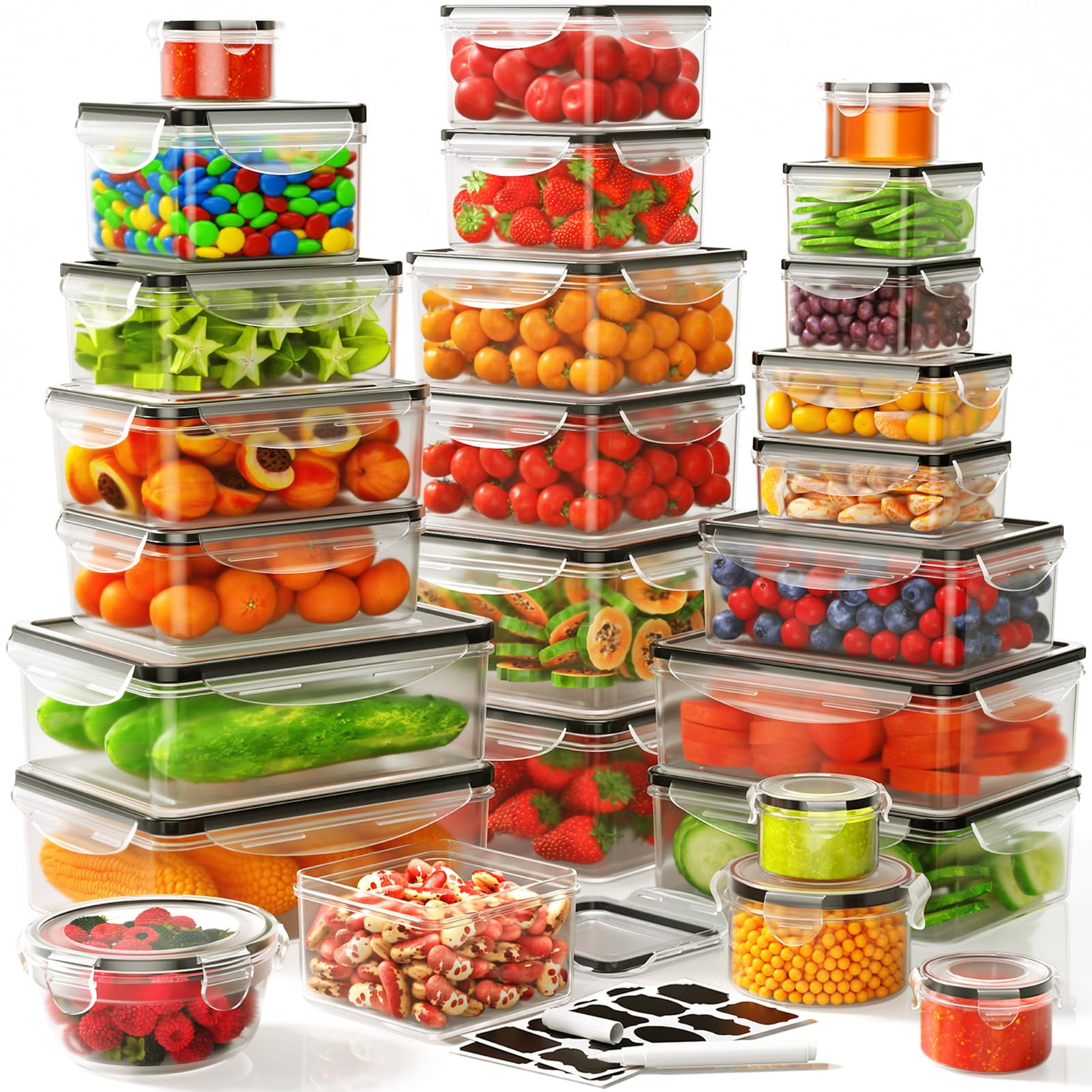52 PCS Food Storage Containers Set with Airtight (26 &26 Containers ...
