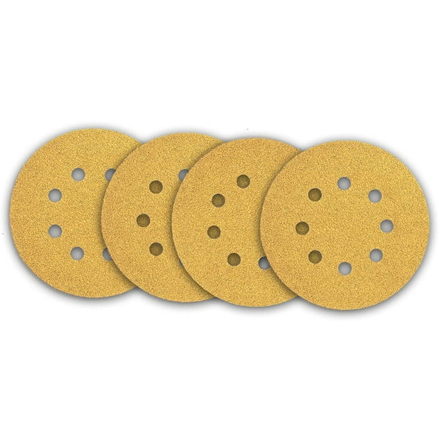 52-Pack 5'' 100 Grit Hook and Loop Sanding Discs 8 Holes Gold Sanding ...