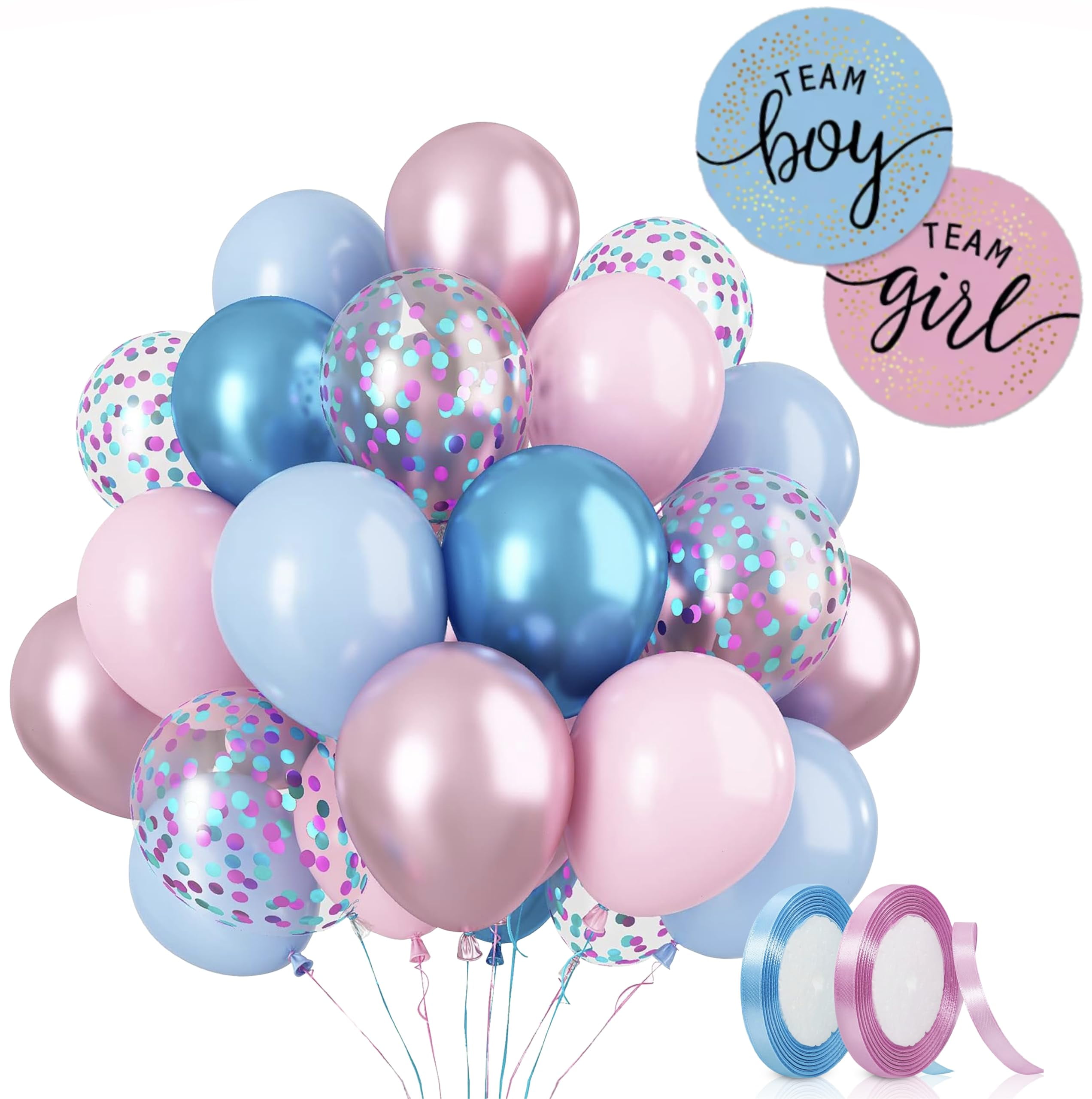 52 Pack Gender Reveal Balloons & 72 Pcs Team Boy Girl Stickers | Pink ...