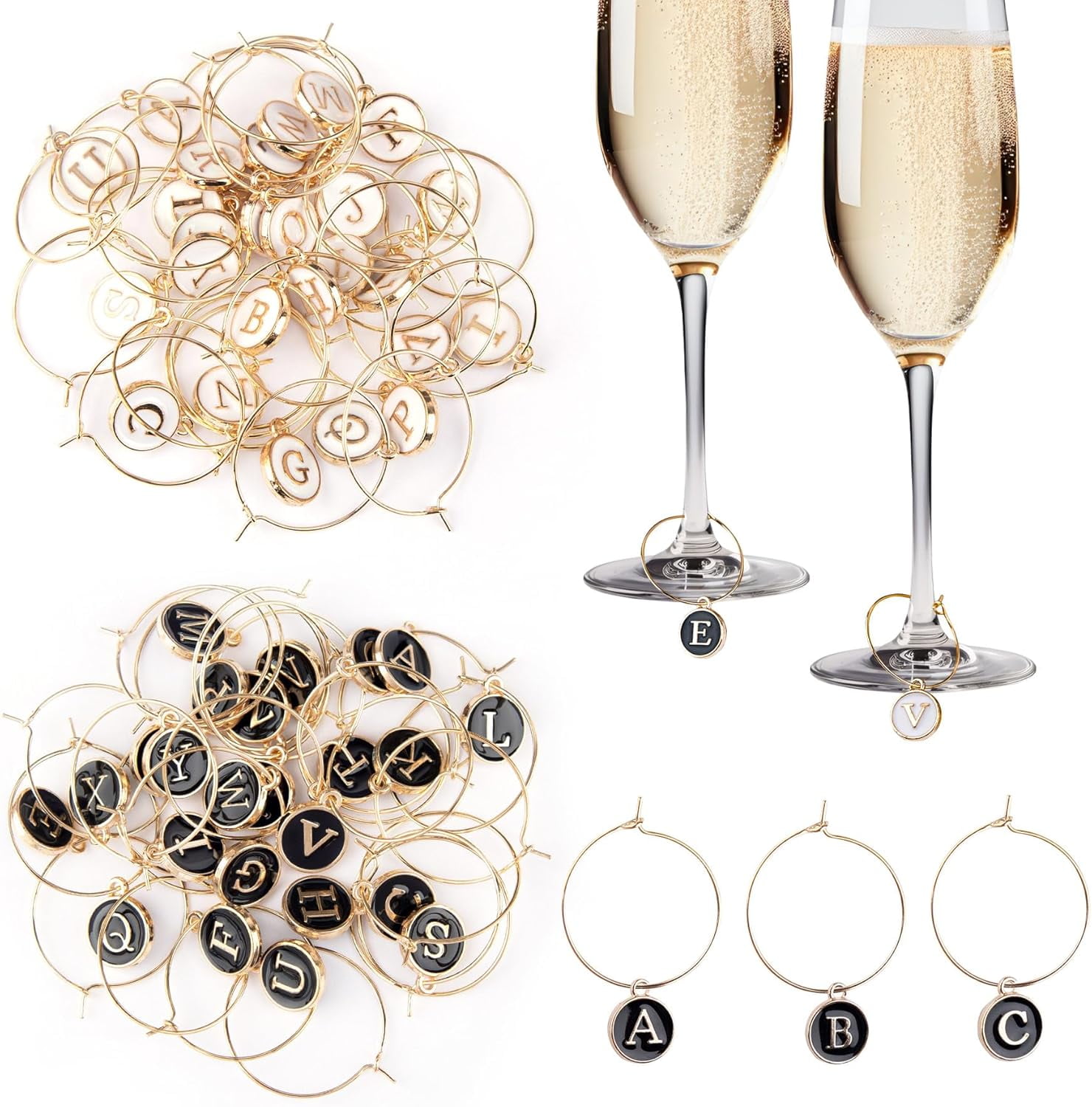 , 52 Pack Letter Beads Wine Glass Charms Markers Tags for Stem Glasses ...