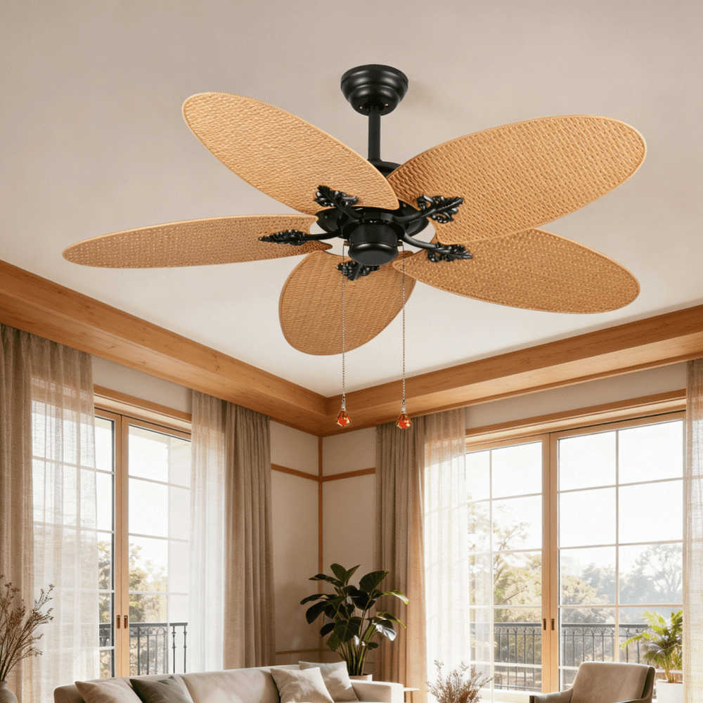52" Palm Island Tropical Ceiling Fan, 5 Palm Leaf Blades, Indoor ...