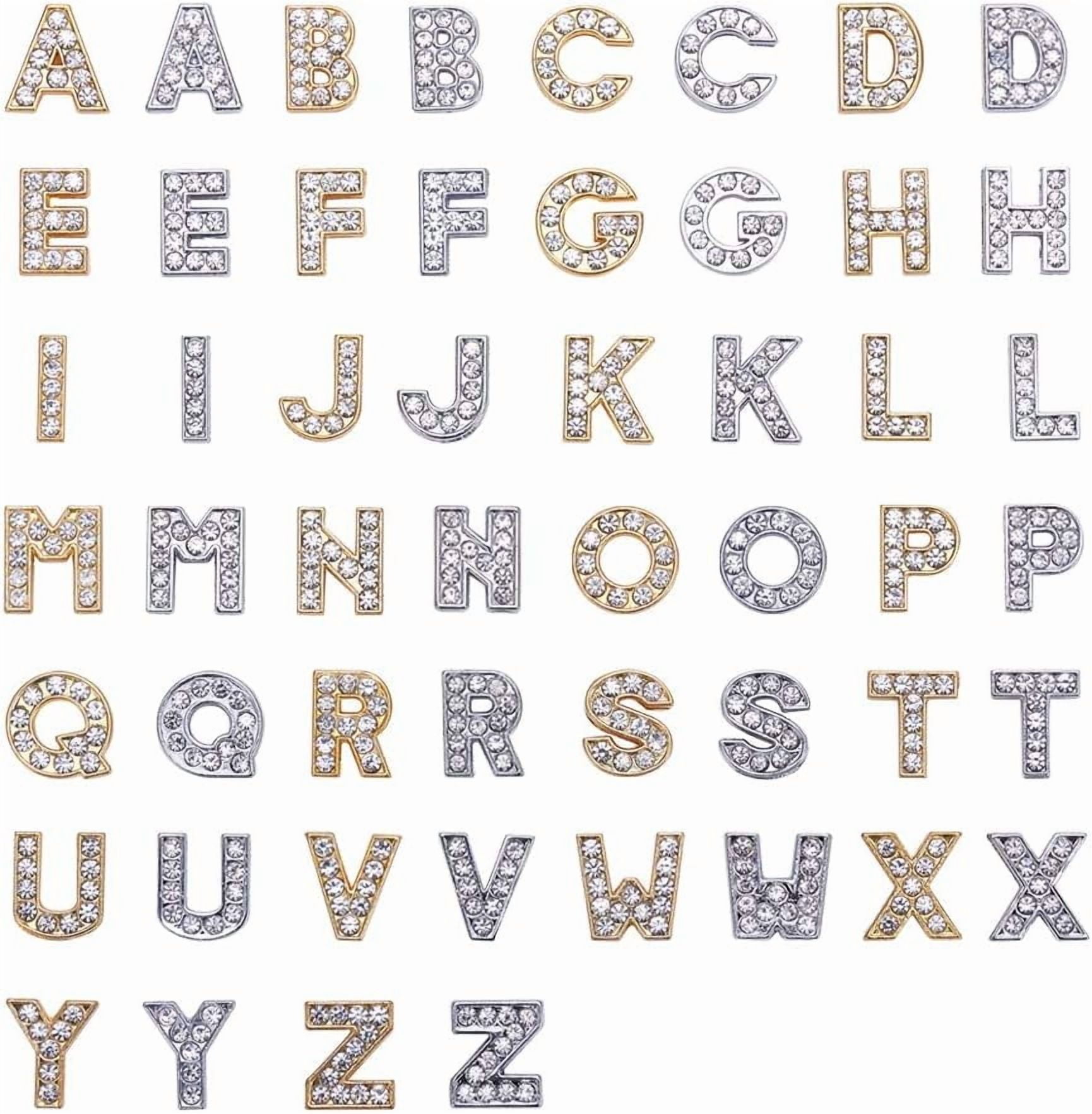 52 Pcs Alloy Rhinestone Slide Charms 2 Assorted Colors Alphabet A-Z ...