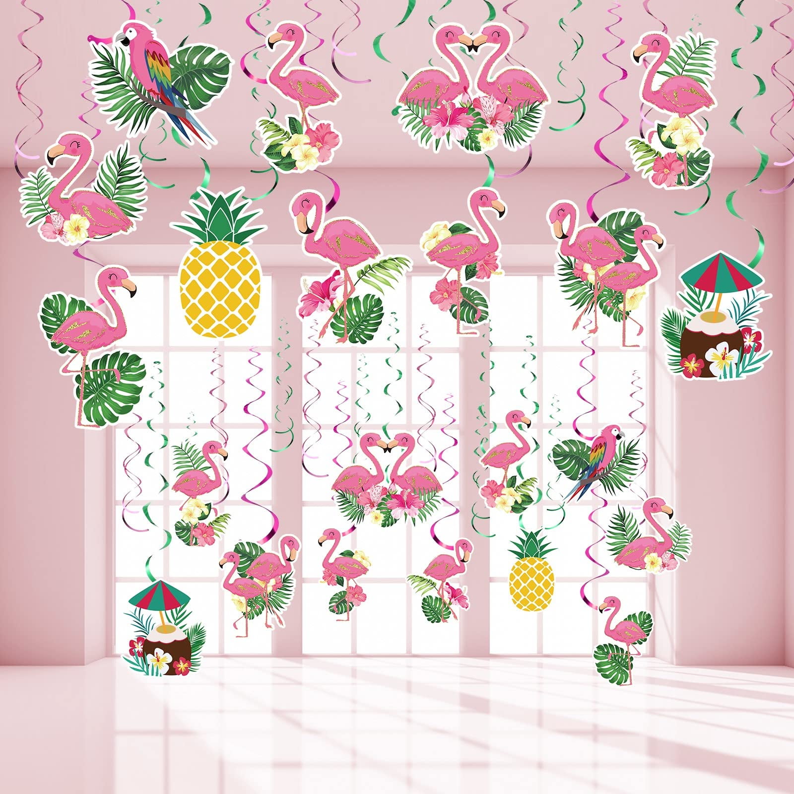 52 Pcs Flamingo Party Hanging Swirl AIS1 Decorations, Hawaii Luau Pink ...