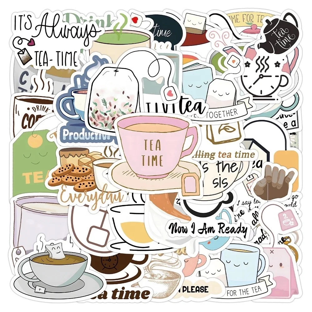 52 Pcs Tea Time Stickers Food Drink Decals Laptop Hydro Car Yeti Free ...