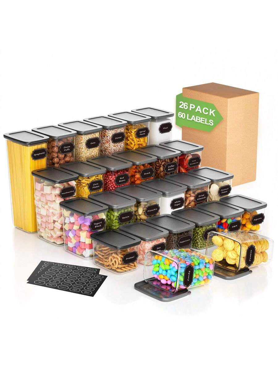 52 Pieces (26 Caps 26 Bottles), Airtight Food Storage Containers With ...