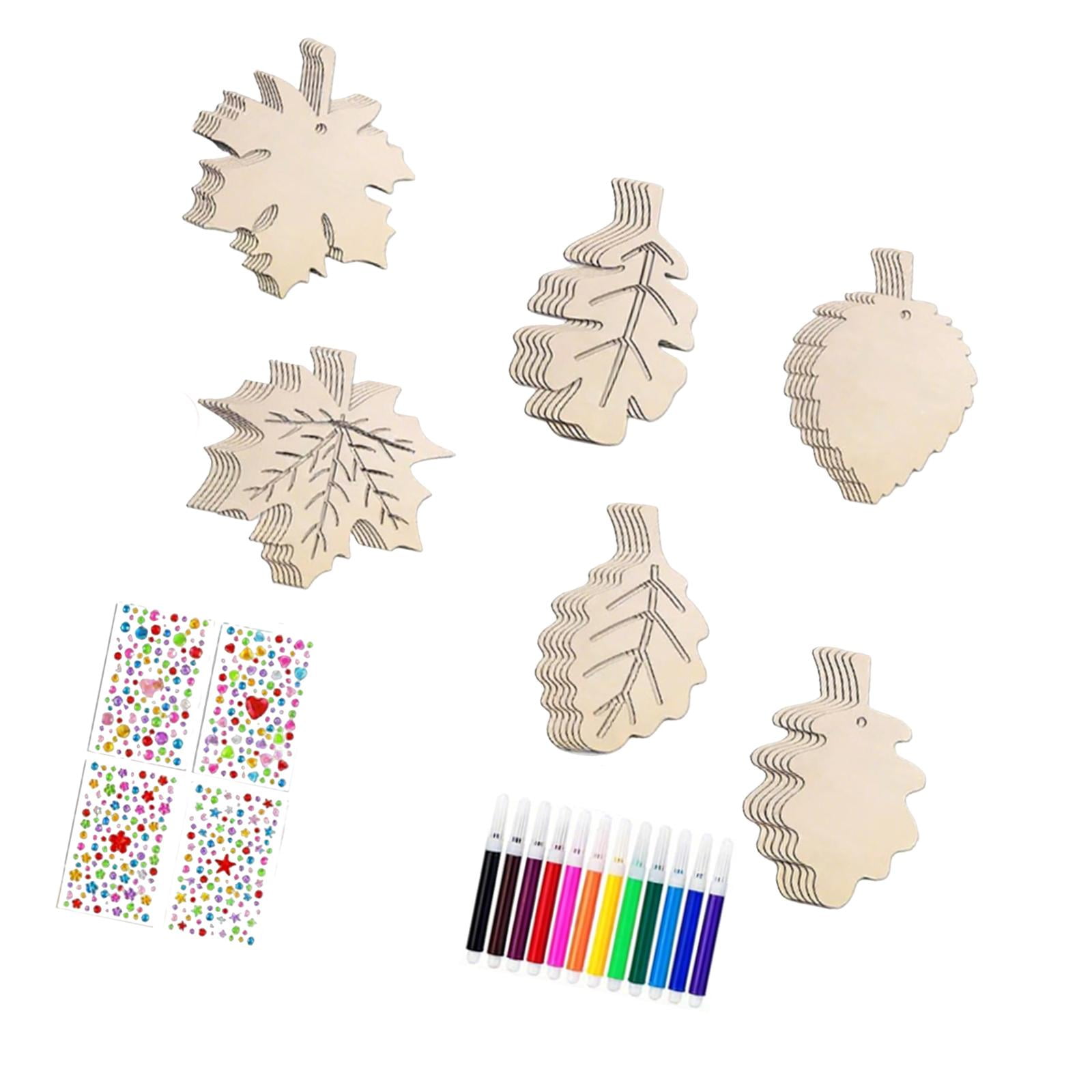 52 Pieces Fall Tree Decoration Leaves Shape Wood Slices Autumn Craft ...