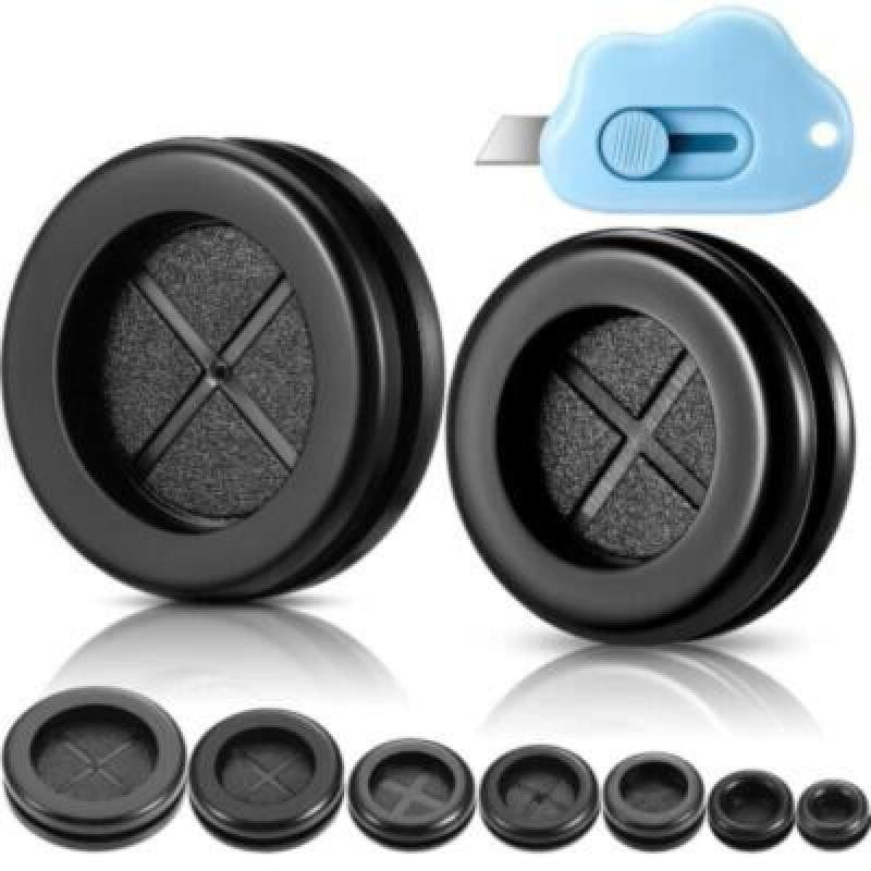 52 Pieces Round Rubber Plug Hole Grommet Kit 7 Sizes Black Double Sided ...
