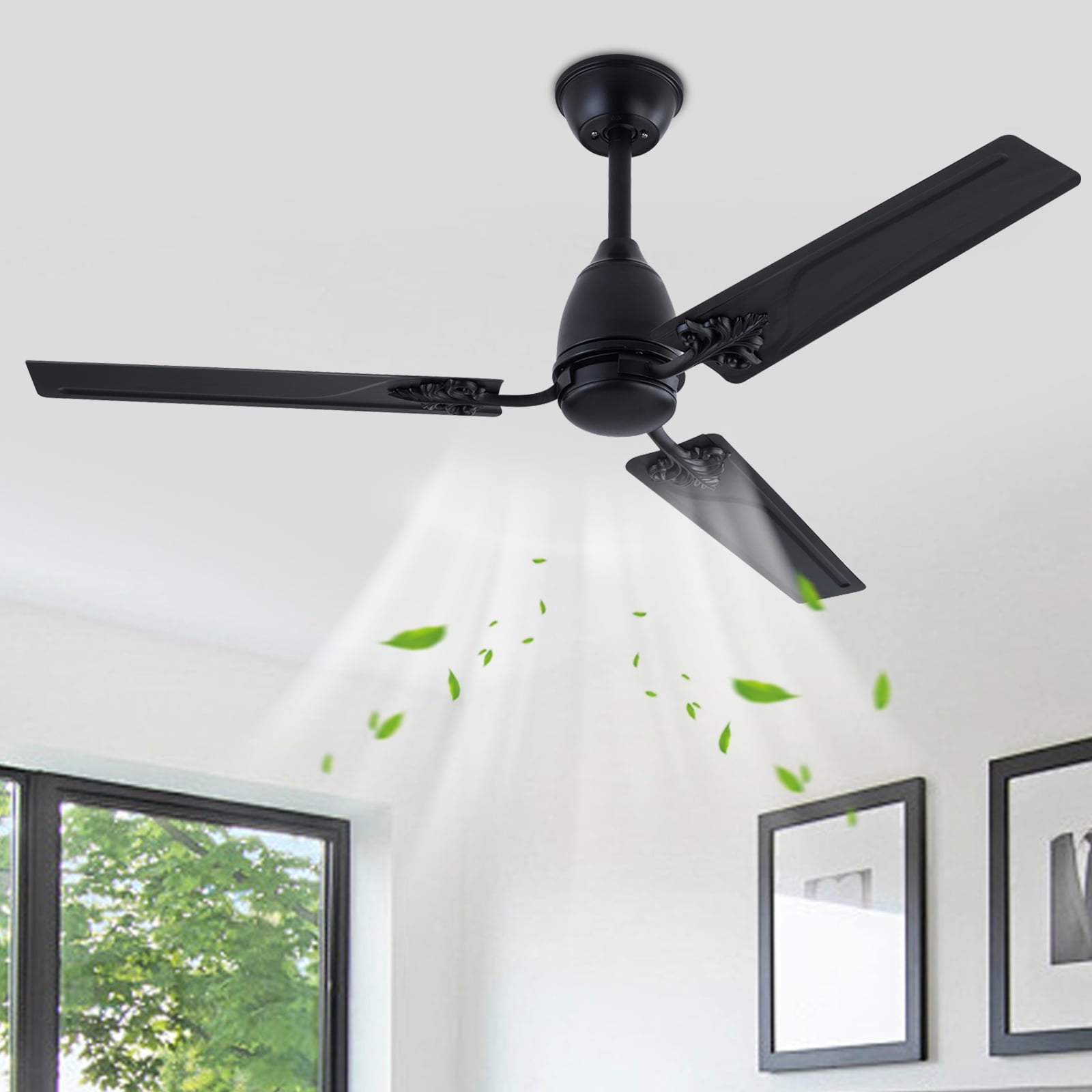 52" Retro Ceiling Fan Ceiling Fan no Light, Metal with Remote Control ...