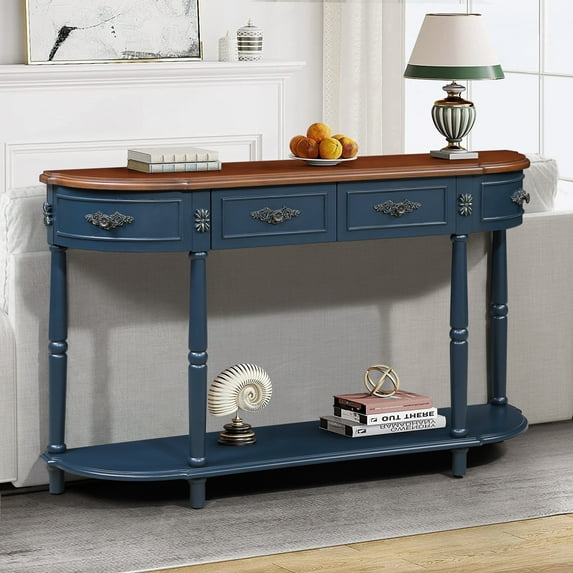 52" Retro Curved Console Table with 2 Drawers, 2-Tier Half Moon ...