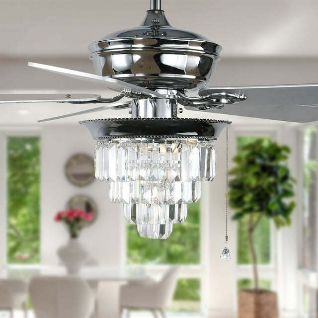52"Reversible Chandelier Crystal Ceiling Fan with Lights Remote Modern ...