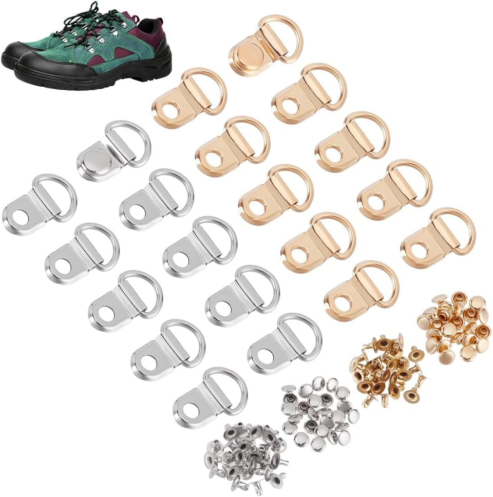 52 Sets Boot Lace Hooks Lace Fittings with Rivets Metal Boot Laces Buckles Loop Ring Shoes ...