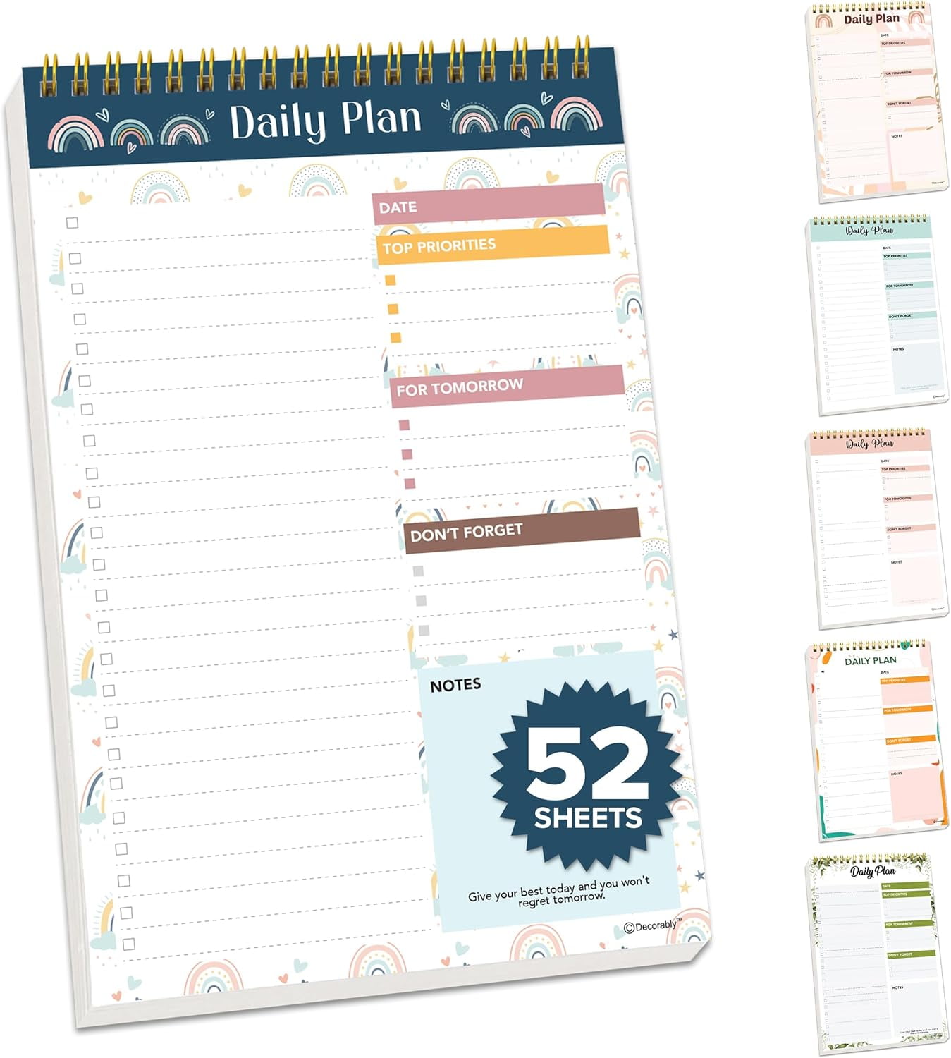 52 Sheets Boho Rainbow Undated Daily To Do Pad, 6.5x10in Spring-Bound ...