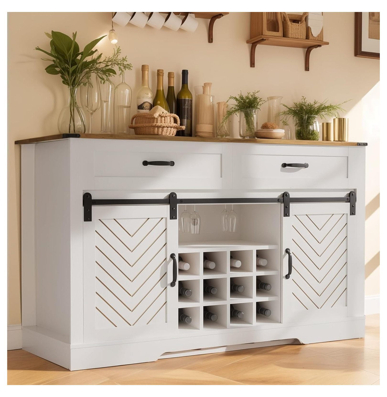 52'' Sideboard Buffet Cabinet with Storage, Farmhouse Coffee Wine Bar ...