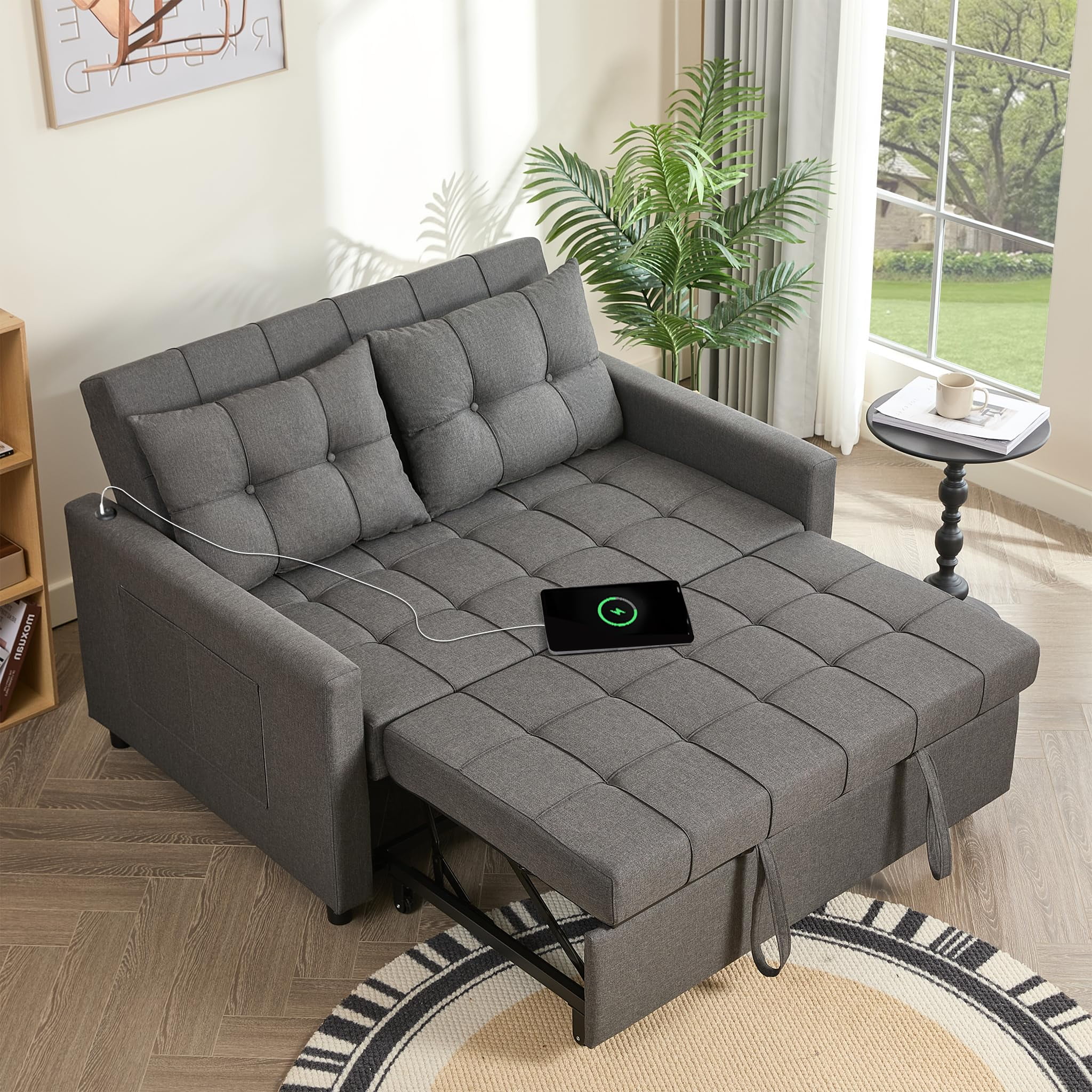 52" Sleeper Sofa with Pull-Out Bed, 3-in-1 Convertible Sofa Bed ...