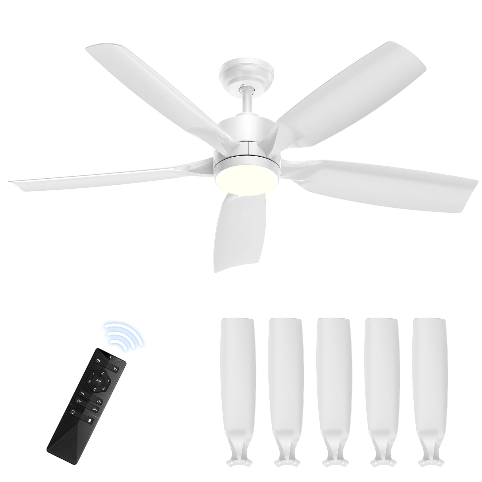 52" Smart Ceiling Fan with LED Light & Remote Control, 6-Speed Silent ...