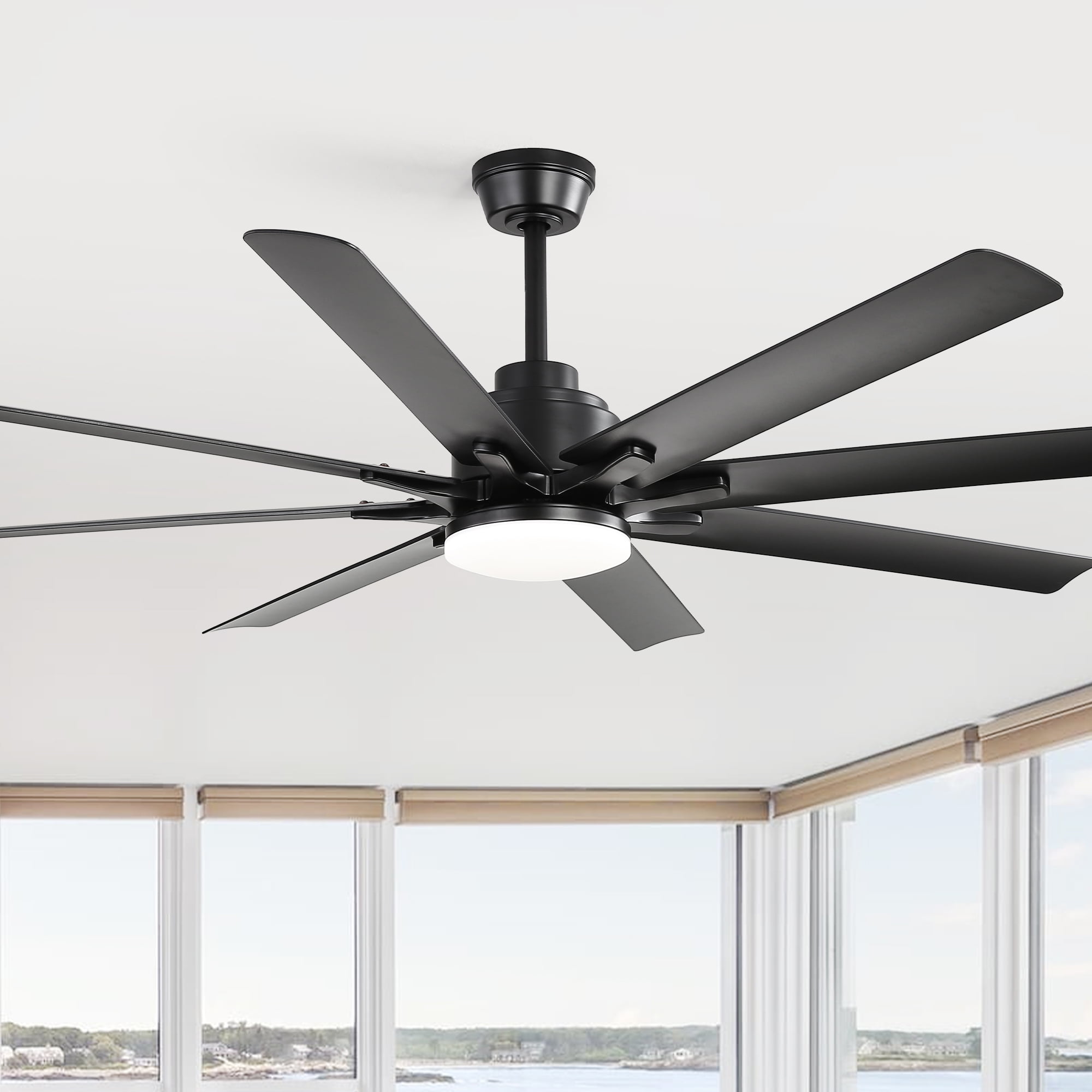 52" Smart Ceiling Fan with Light - 8-Blade Black Fan with Voice Control ...