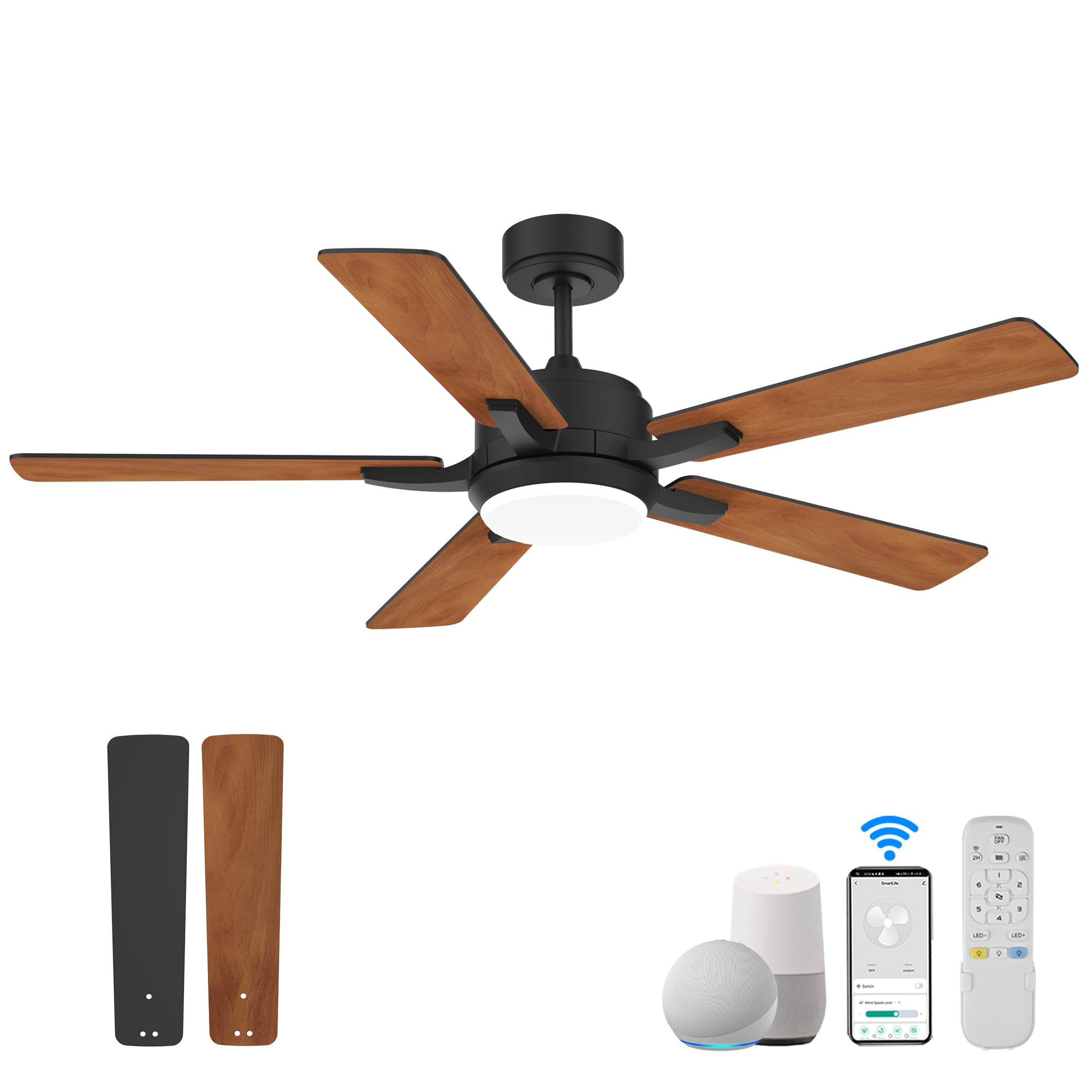 52" Smart Ceiling Fans with Lights Remote,Quiet DC Motor,6-Speed ...